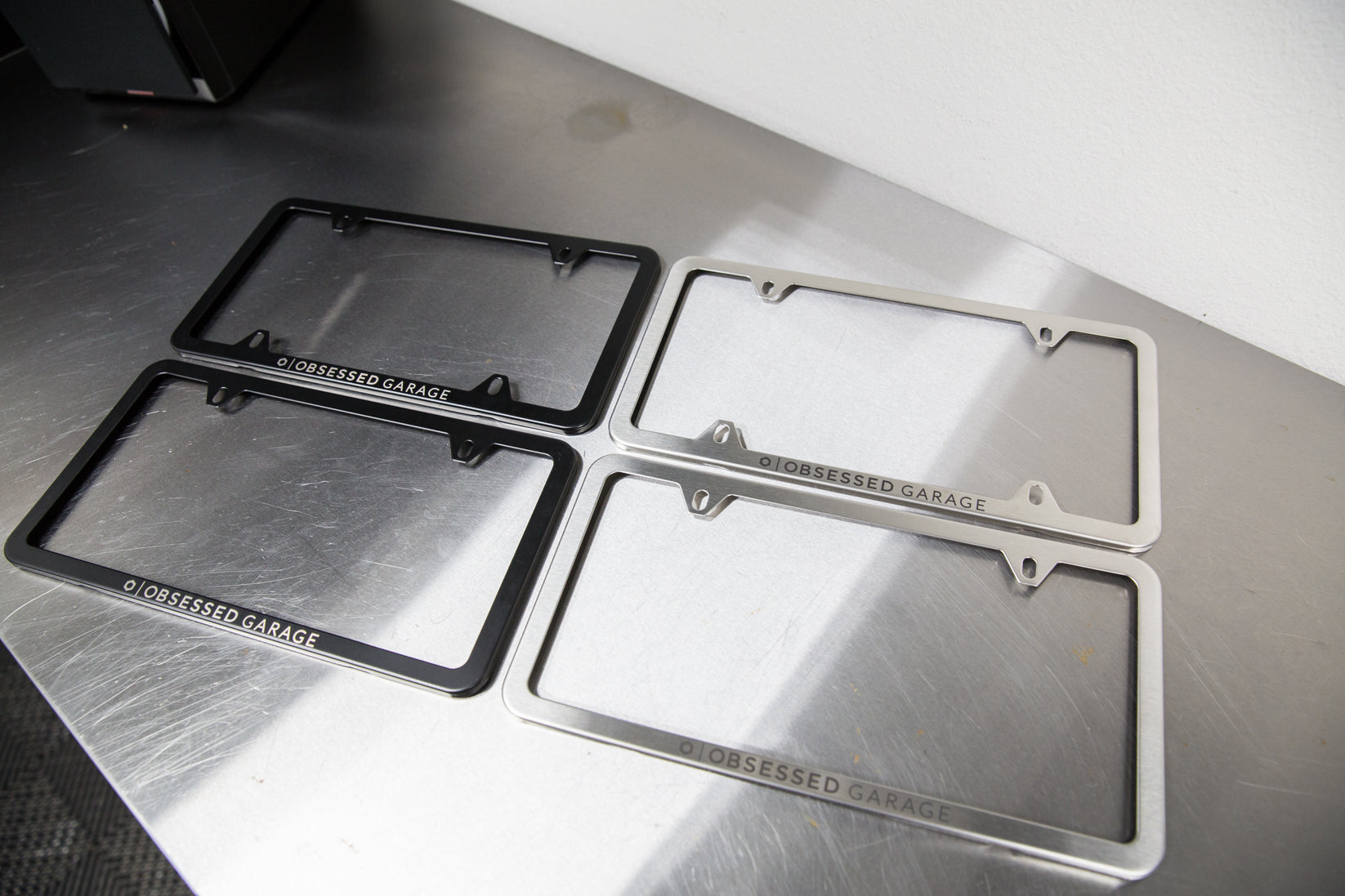 Premium Slim Plate Frames in Brushed Stainless Steel and Black with ...
