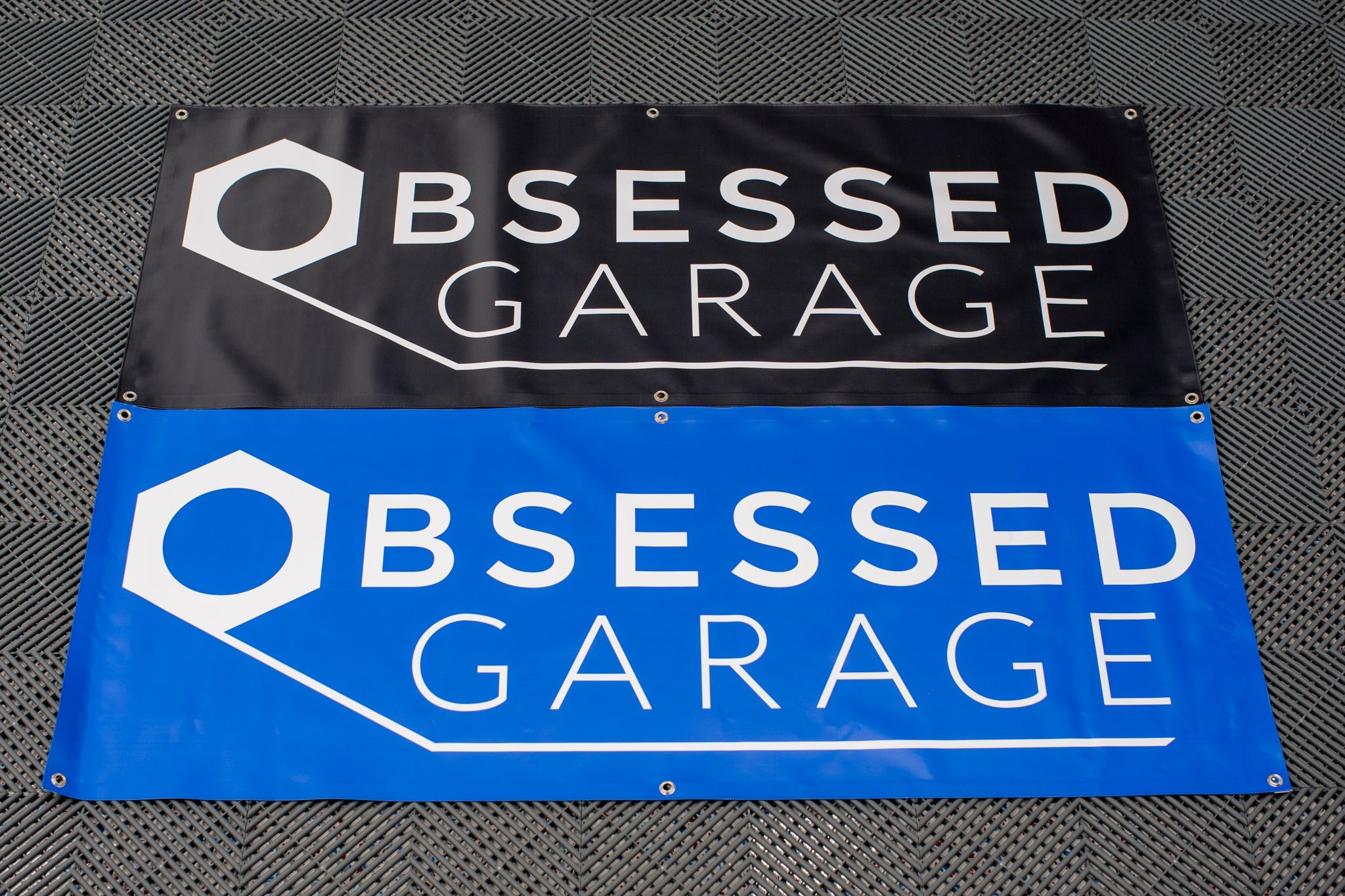 Obsessed Garage Banners - Premium Quality Vinyl in Black and Blue